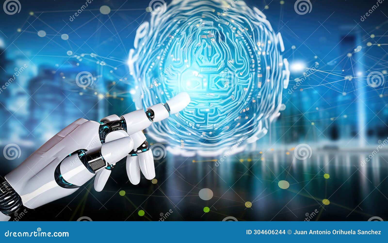 Robot Hand Holding an Artificial Intelligence Sphere. Stock Photo ...