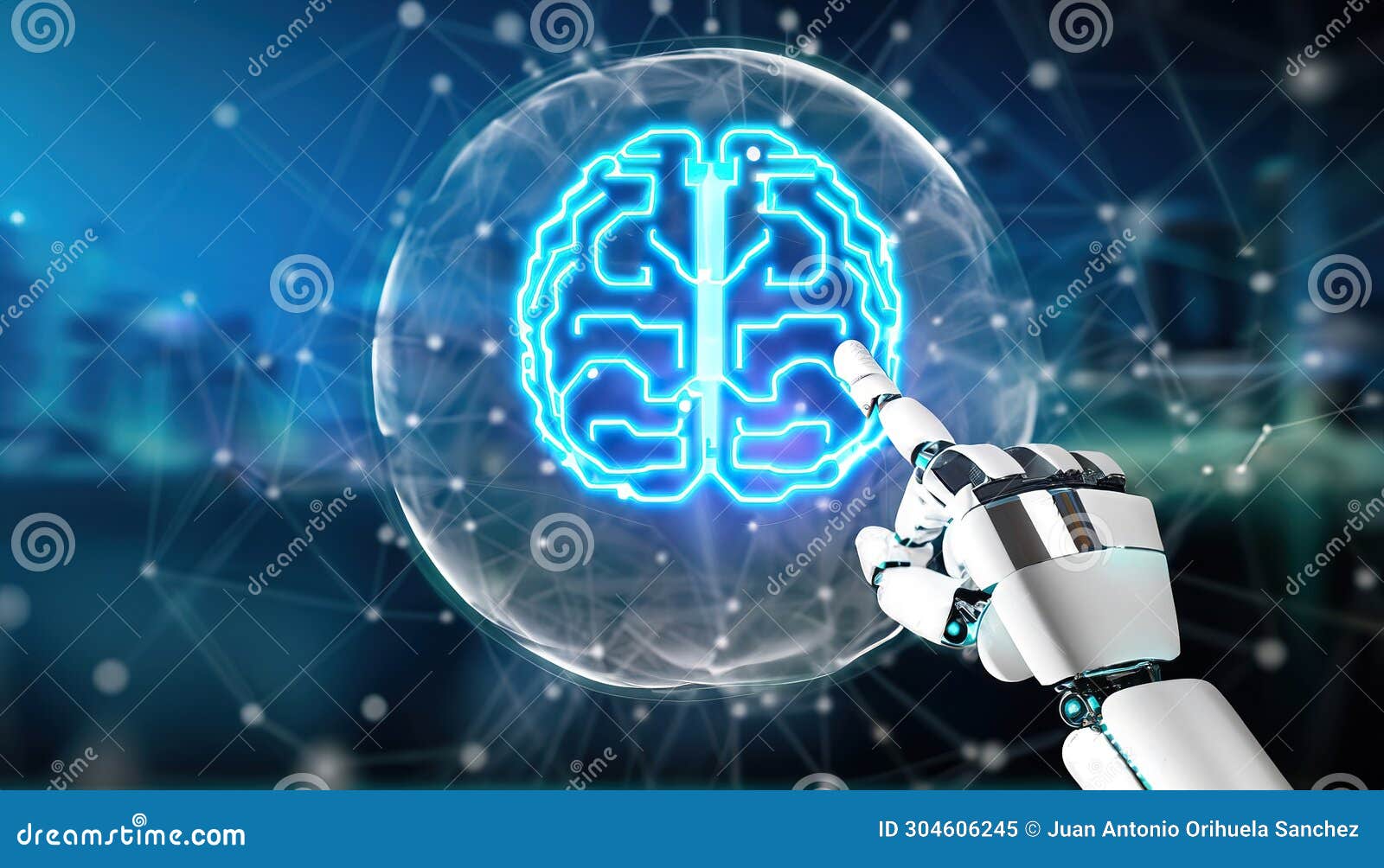 Robot Hand Holding an Artificial Intelligence Sphere. Stock Image ...