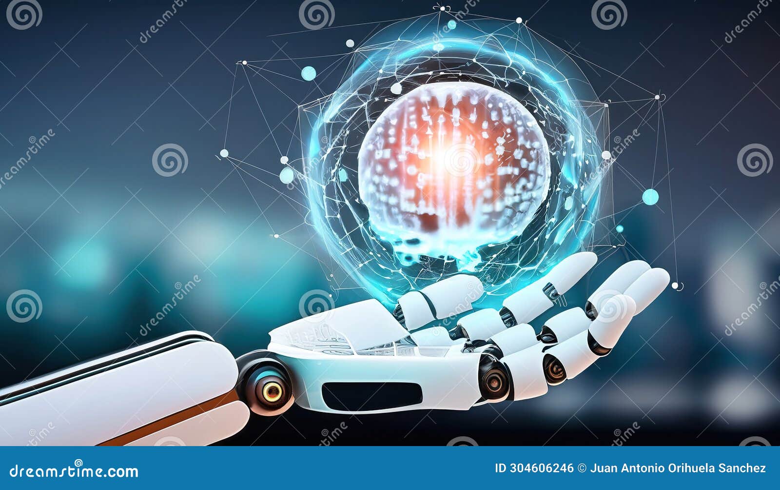 Robot Hand Holding an Artificial Intelligence Sphere. Stock ...