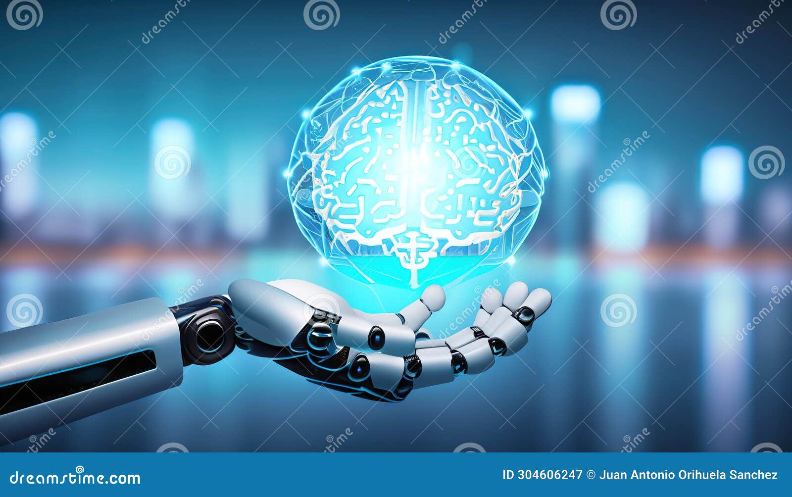 Robot Hand Holding an Artificial Intelligence Sphere. Stock ...