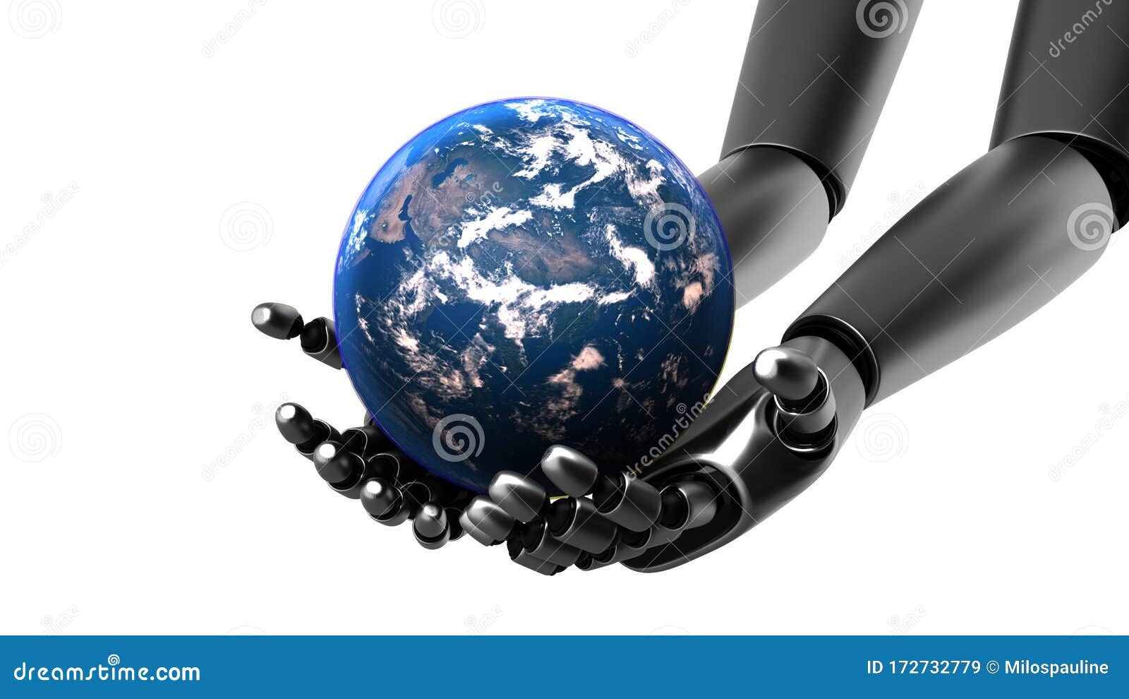 Robot Hand Holding the Earth. Isolated on White Background. Planet ...
