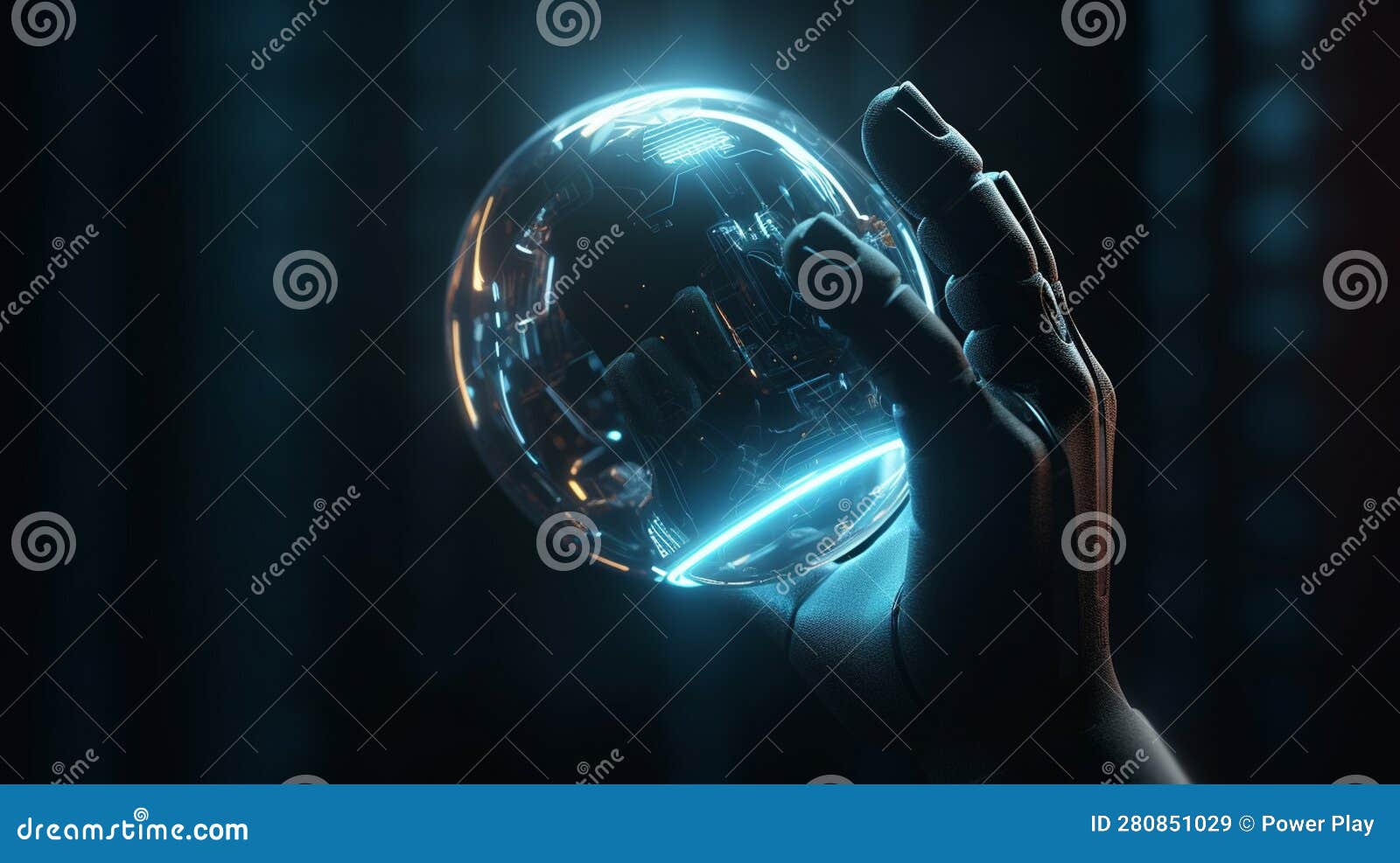Robot Hand Holding a Glowing Crystal Ball. 3d Rendering Stock ...