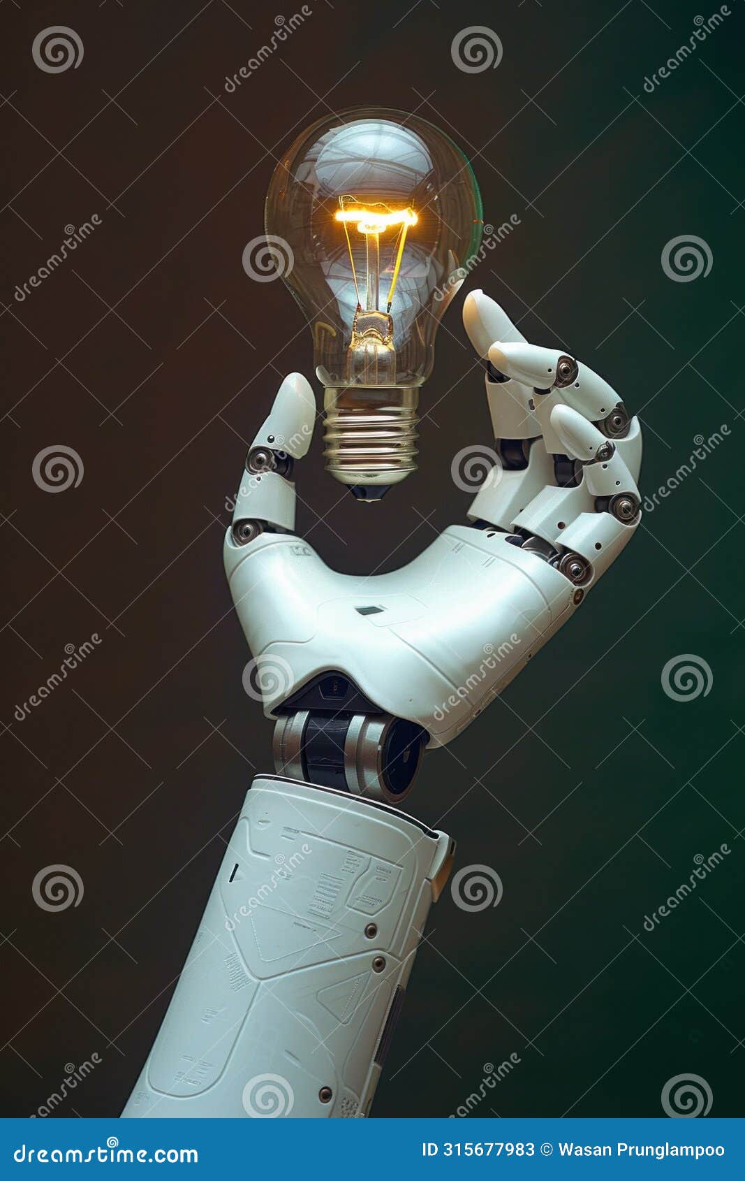 A Robot Hand Holding a Glowing Light Bulb Stock Image - Image of light ...