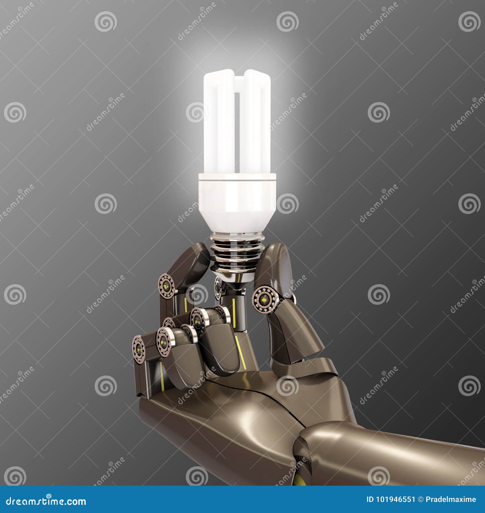 Robot Hand Holding a Light Bulb Stock Illustration - Illustration of ...