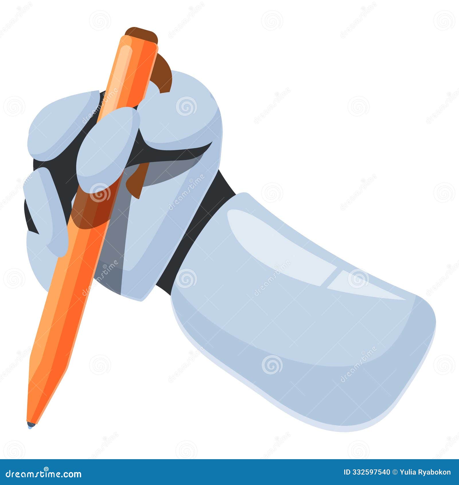 Robot Hand is Holding an Orange Pencil, Writing on a White Surface ...