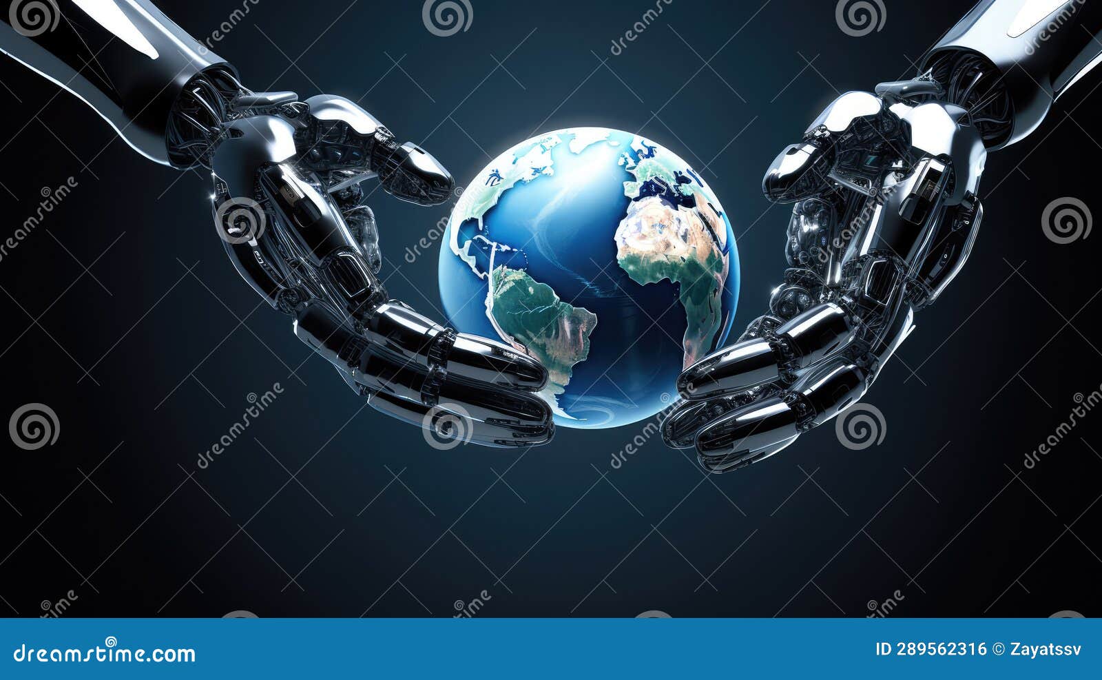 Robot Hand Holding Planet Earth, Planet Safe Concept Stock Illustration ...
