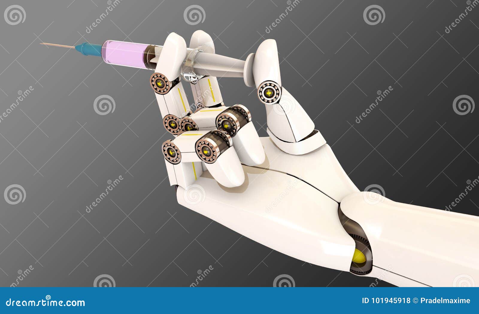 Robot hand holding syringe stock illustration. Illustration of concept ...