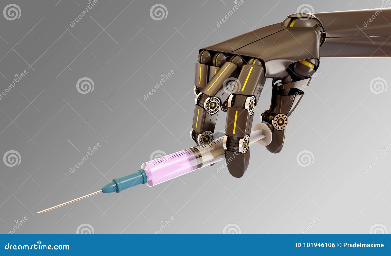 Robot hand holding syringe stock illustration. Illustration of medicine ...