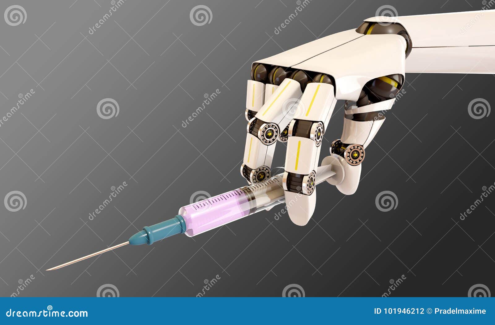 Robot hand holding syringe stock illustration. Illustration of limb ...