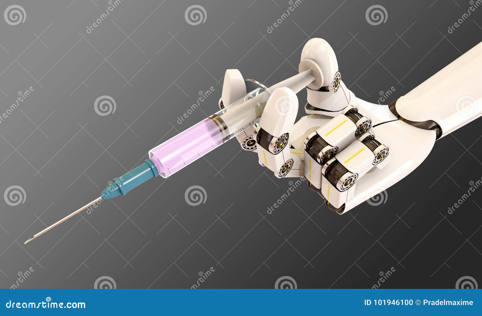 Robot hand holding syringe stock illustration. Illustration of ...