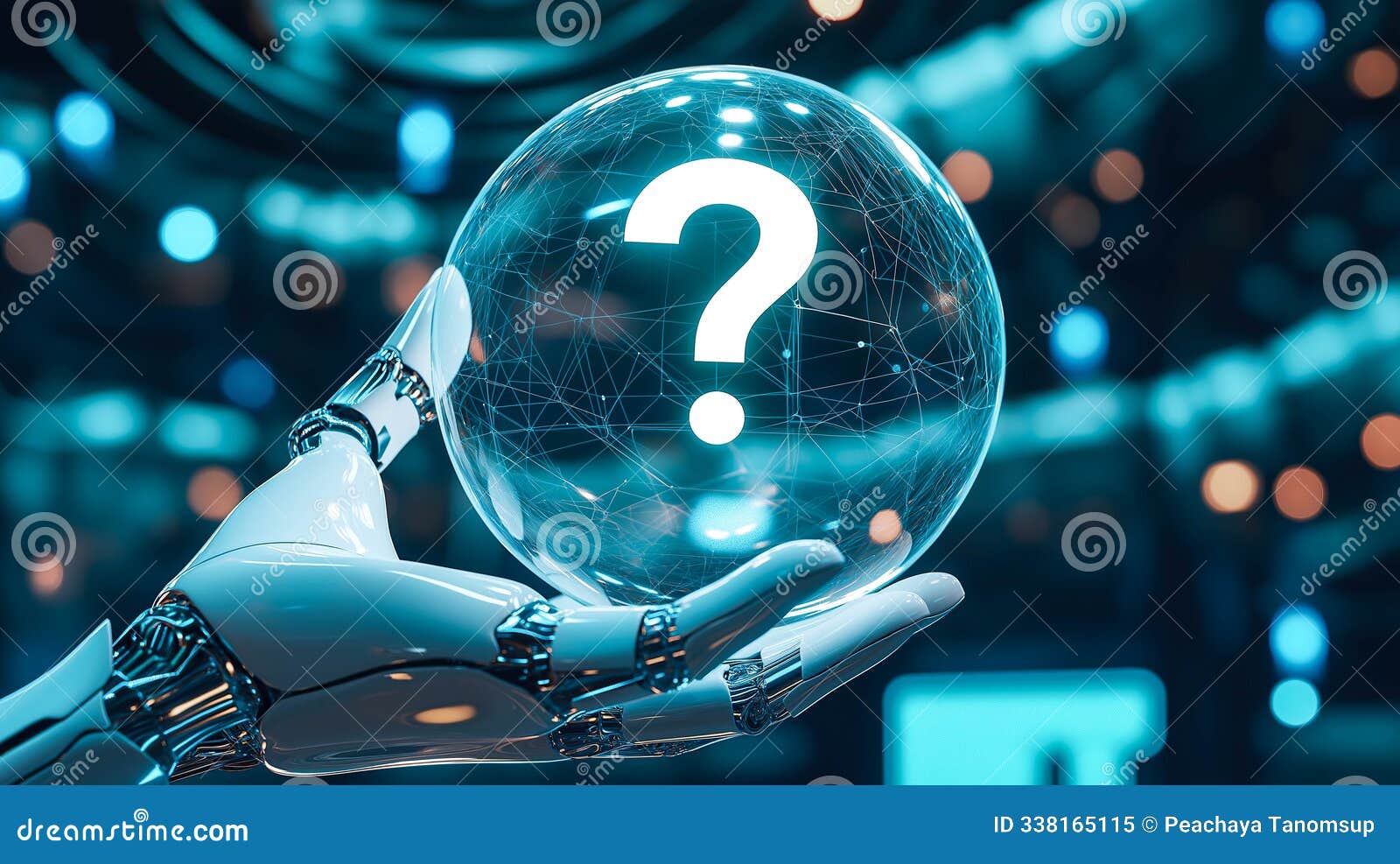 A Robot Hand Holds a Glowing Question Mark. Generative Ai Stock ...