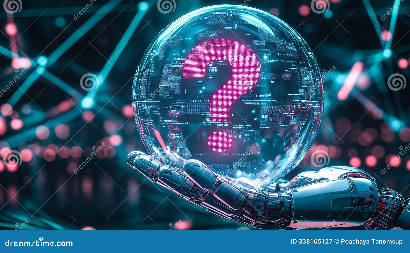 A Robot Hand Holds a Glowing Question Mark. Generative Ai Stock ...