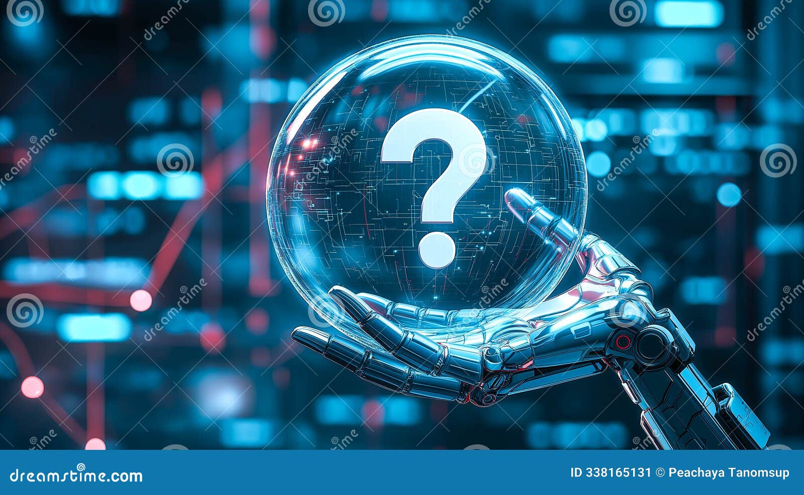 A Robot Hand Holds a Glowing Question Mark. Generative Ai Stock ...
