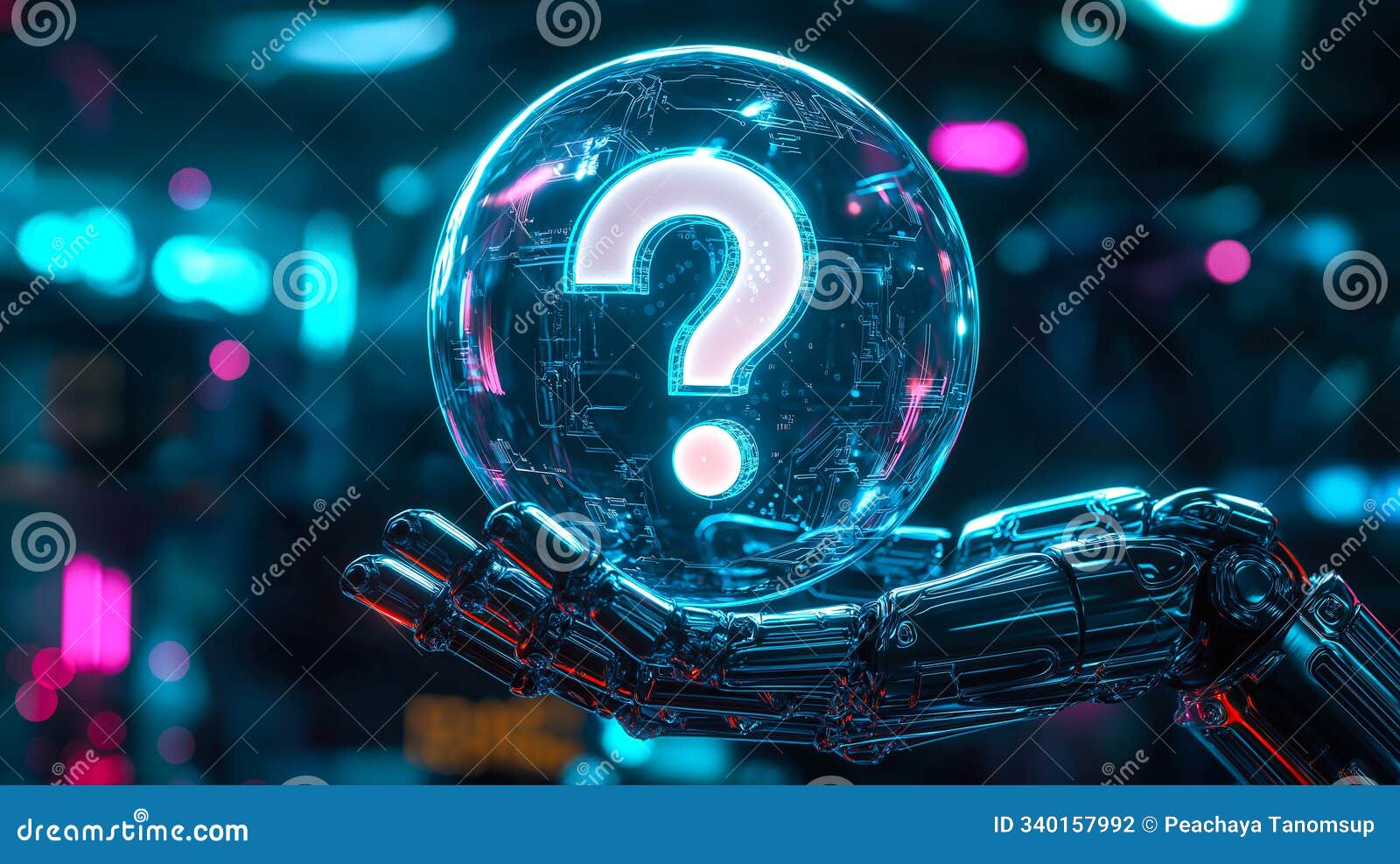 A Robot Hand Holds a Glowing Question Mark. Generative Ai Stock ...