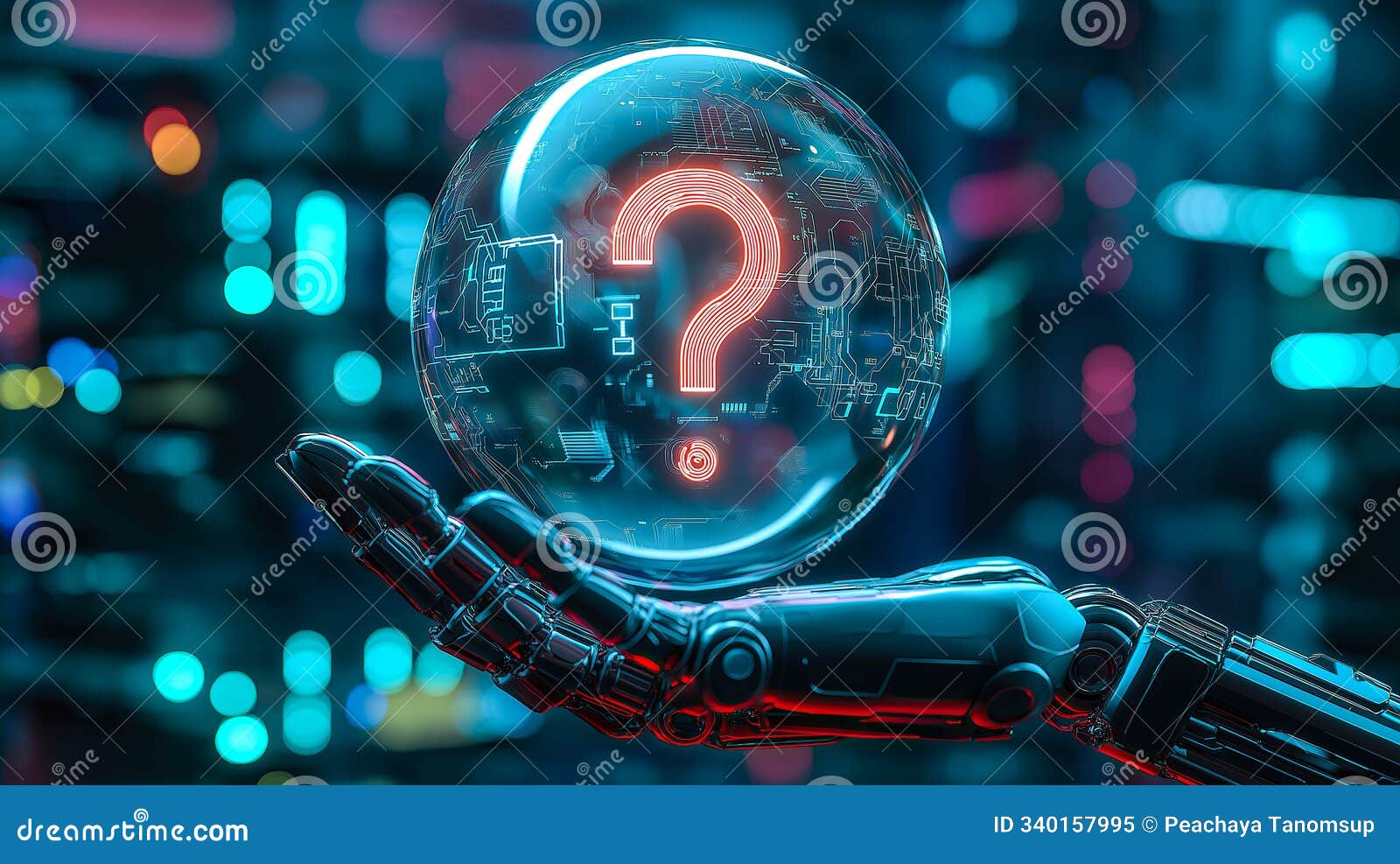 A Robot Hand Holds a Glowing Question Mark. Generative Ai Stock ...