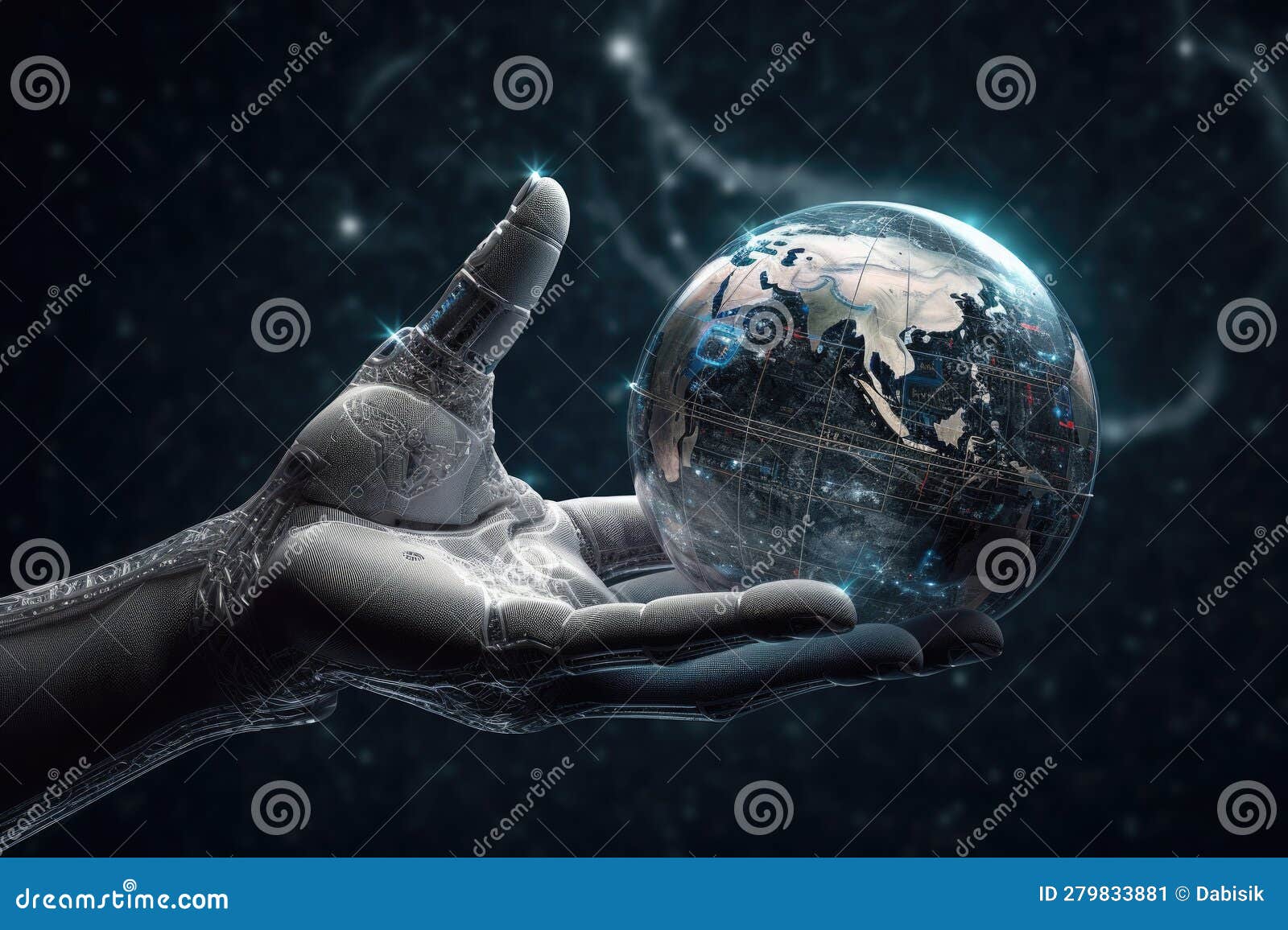 Robot Hand Holds Planet Globe. Generative AI Stock Illustration ...