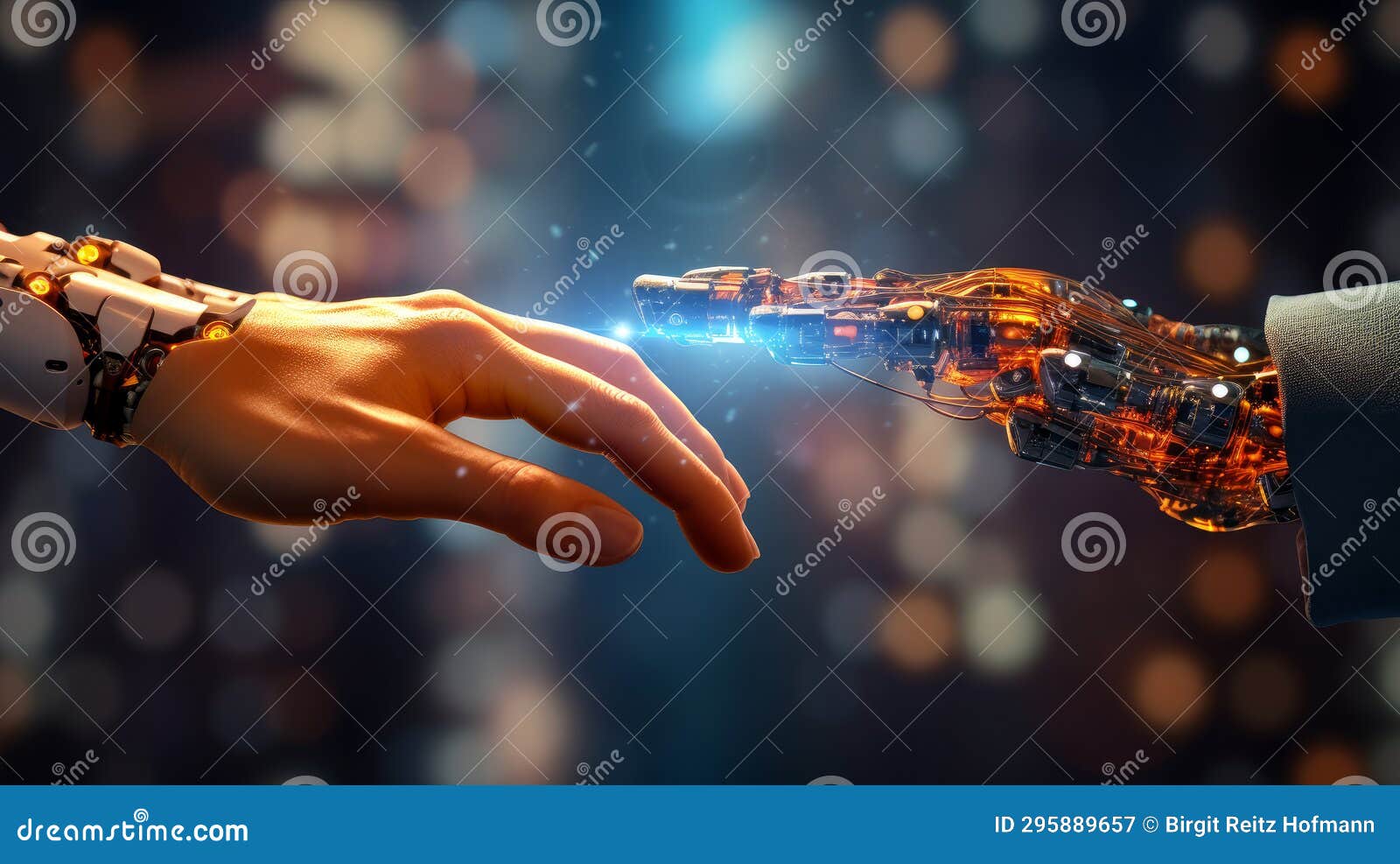 Robot Hand and Human Hand Touching Stock Illustration - Illustration of ...