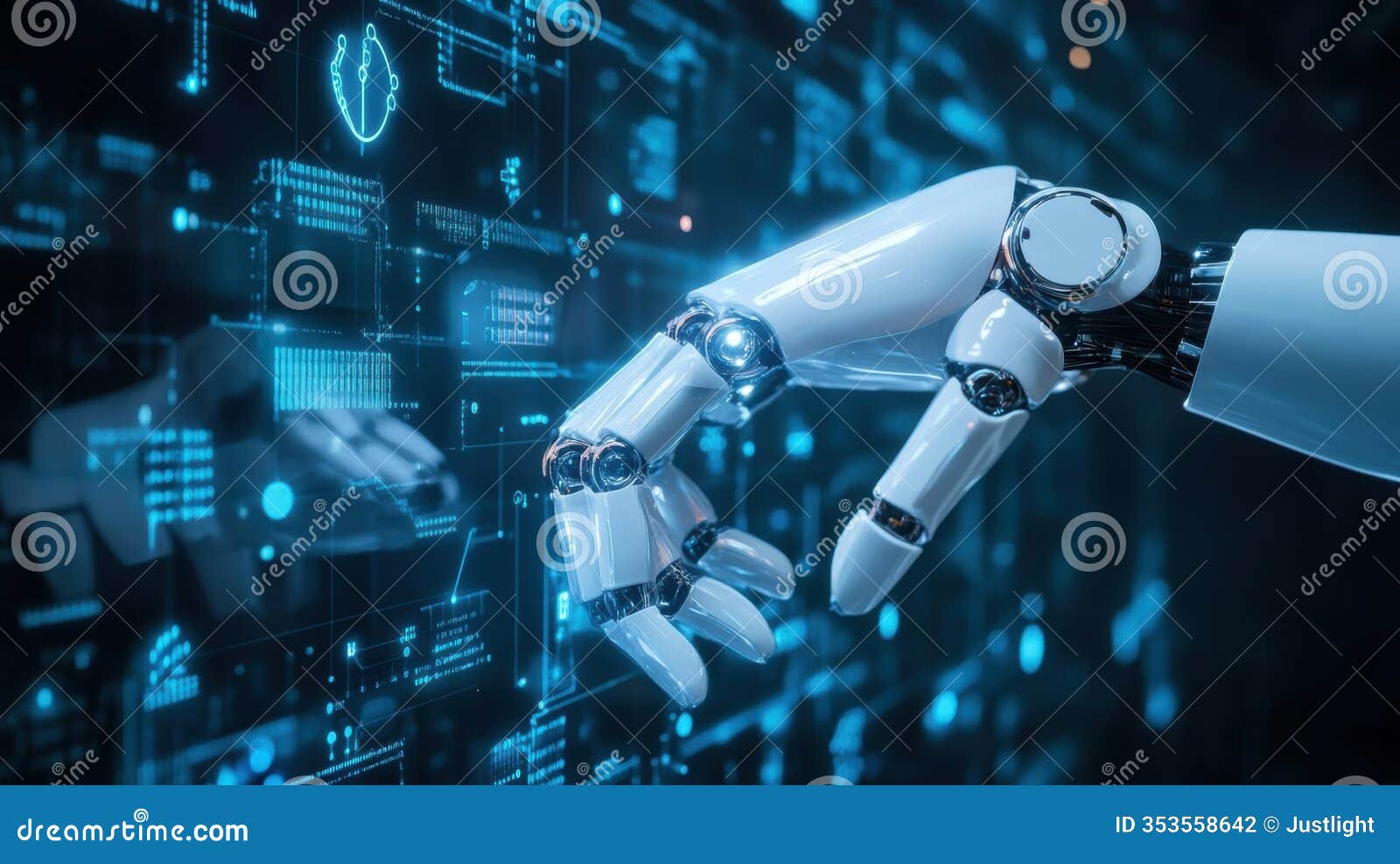 Robot Hand Interacting with Futuristic Digital Interface in ...