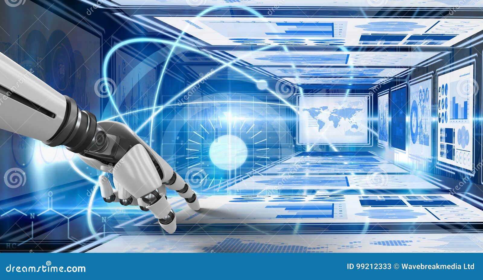 Robot Hand Interacting with Technology Interface Panels Stock ...