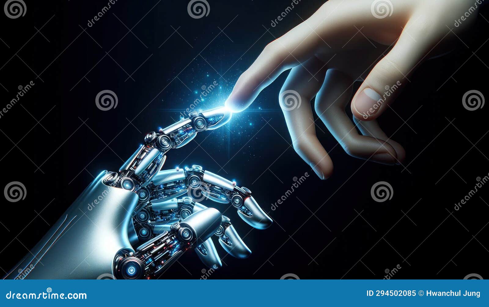 Robot Hand Making Contact with Human Hand. Concept of Harmonious ...