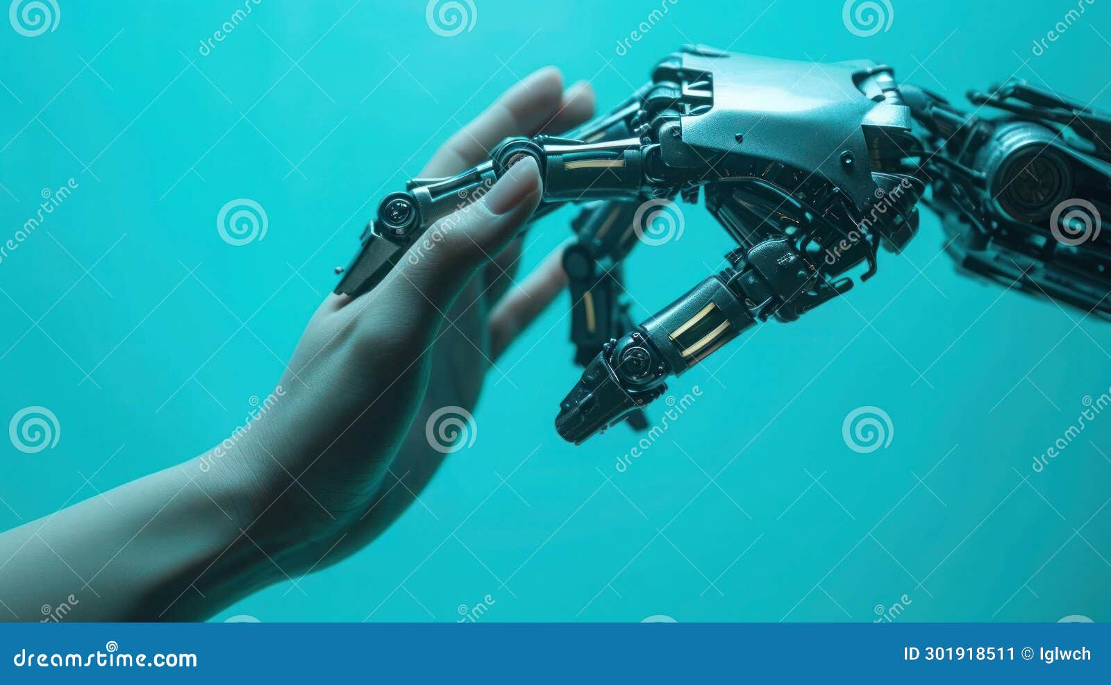 Robot Hand Meets Human Touch. Stock Image - Image of white, science ...