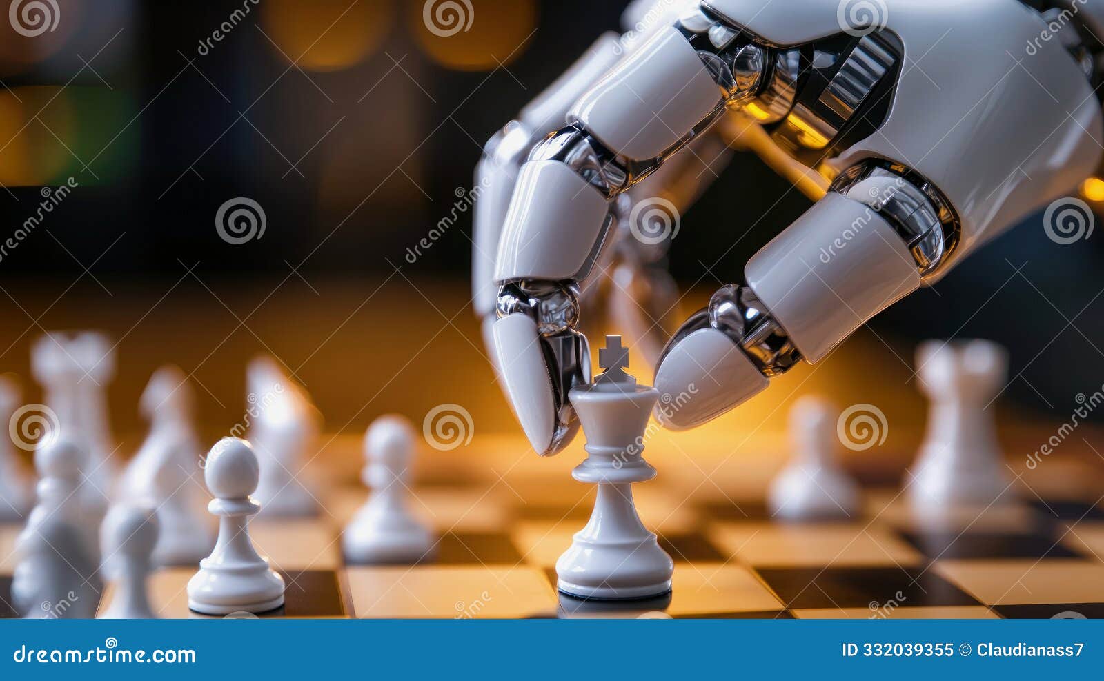 Illustration of Robot Hand Playing Chess with White Pieces Stock Image ...