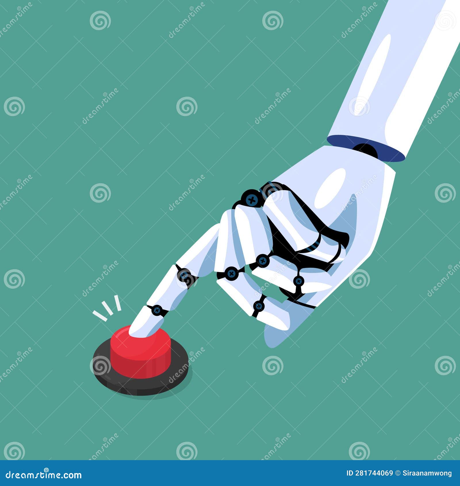 Robot Hand Pressing the Red Button Stock Vector - Illustration of alert ...