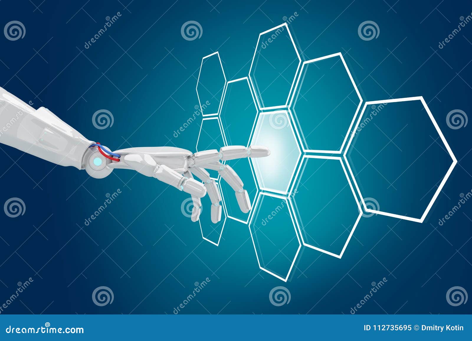 Robot Hand Push the Hexagon Button in Hexagons. 3d Rendering Stock ...