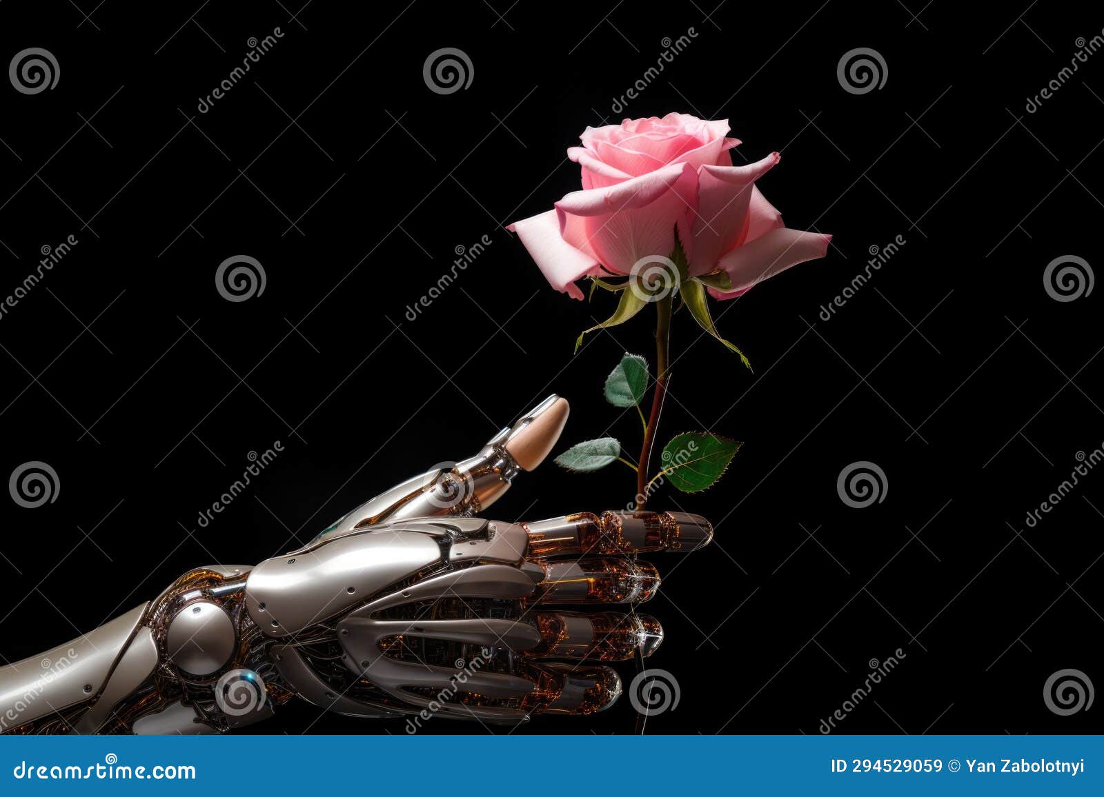 Robot Hand Rose Robot Hand Holding Rose Ai Technologyon Black ...
