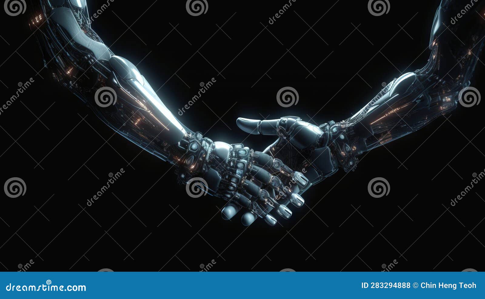 Robot Hand Shake with Human Hand on Black Background, Generative AI ...