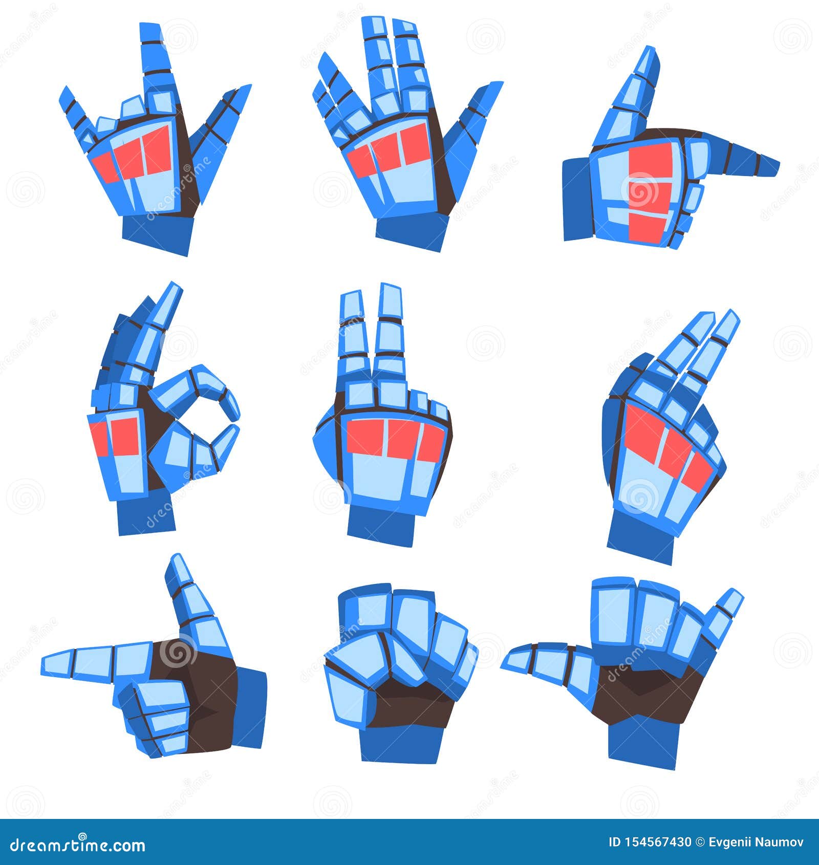 Robot Hand Showing Various Gestures Set, Mechanical Palm Gesturing ...