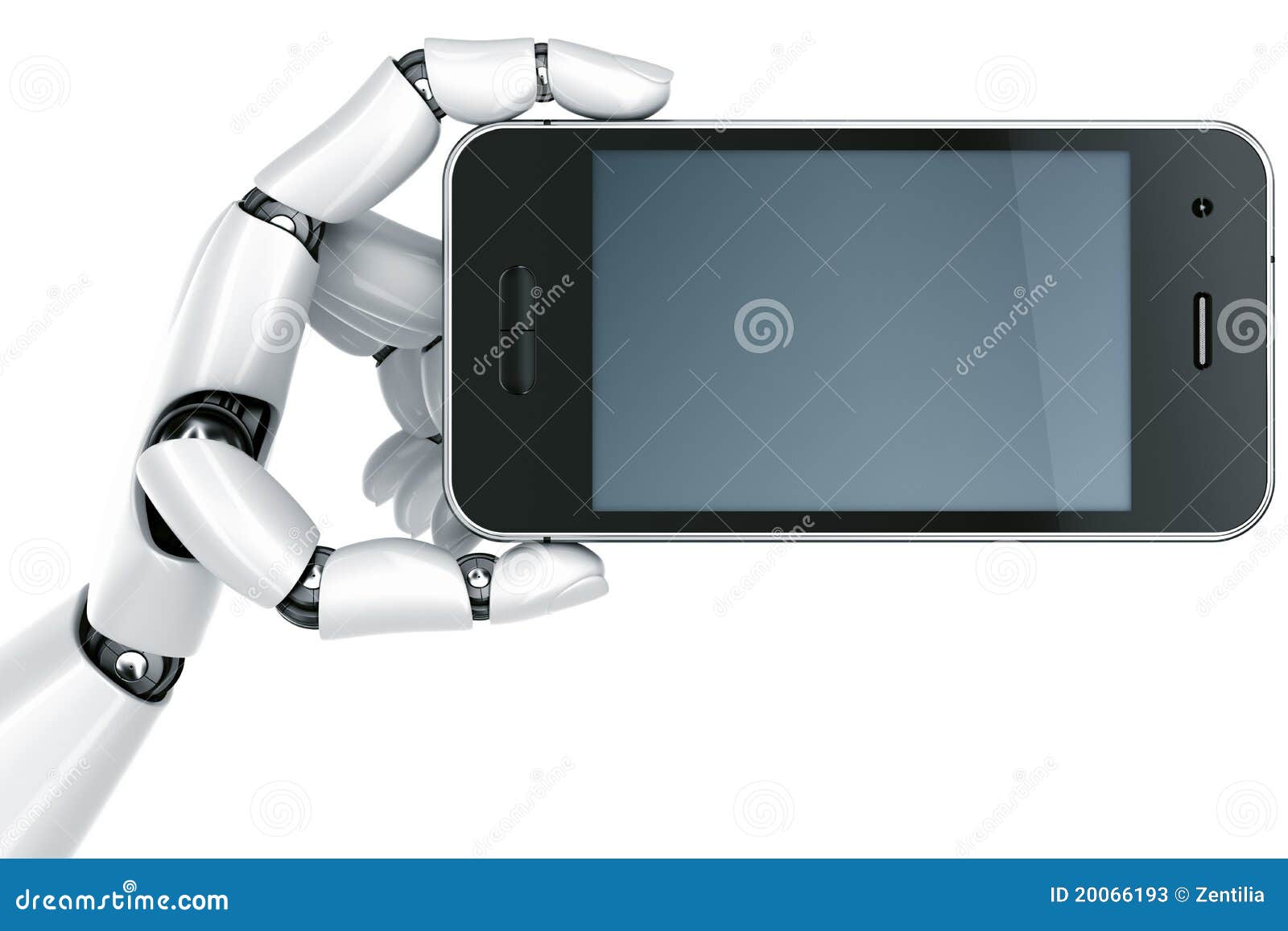 Robot hand with Smartphone stock illustration. Illustration of fingers ...