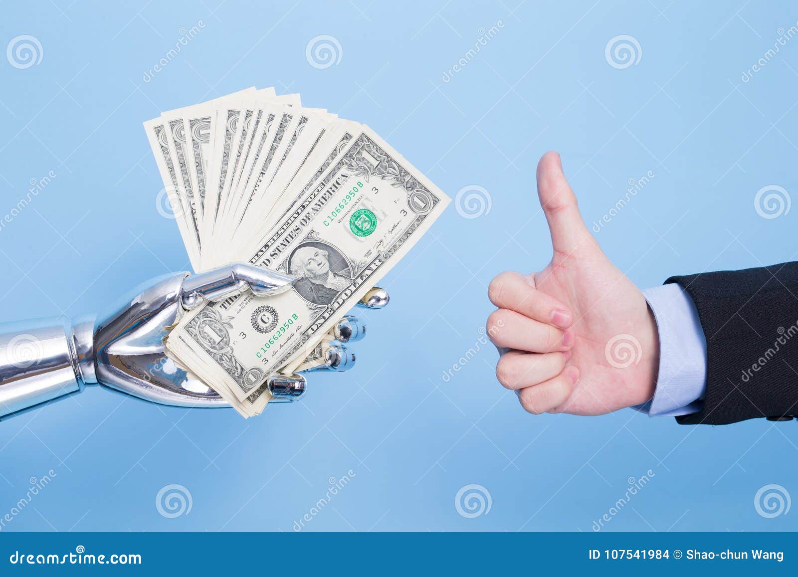 Robot hand take us dollar stock photo. Image of space - 107541984