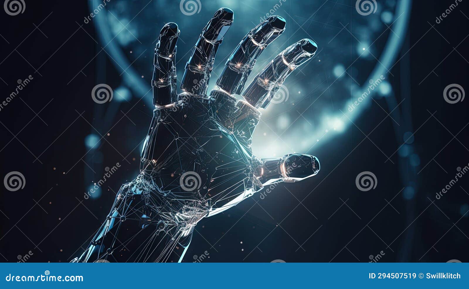 Robot Hand Technology Concept with Shiny Electronic Connections ...