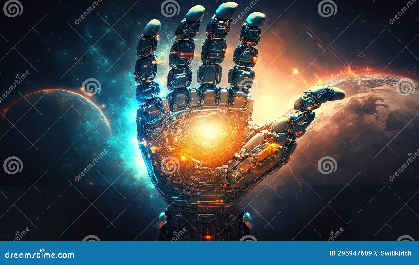 Robot Hand Technology Concept with Shiny Electronic Connections ...