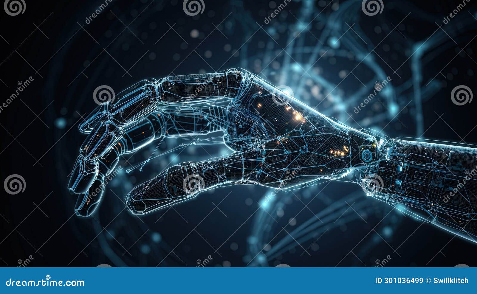 Robot Hand Technology Concept with Shiny Electronic Connections ...