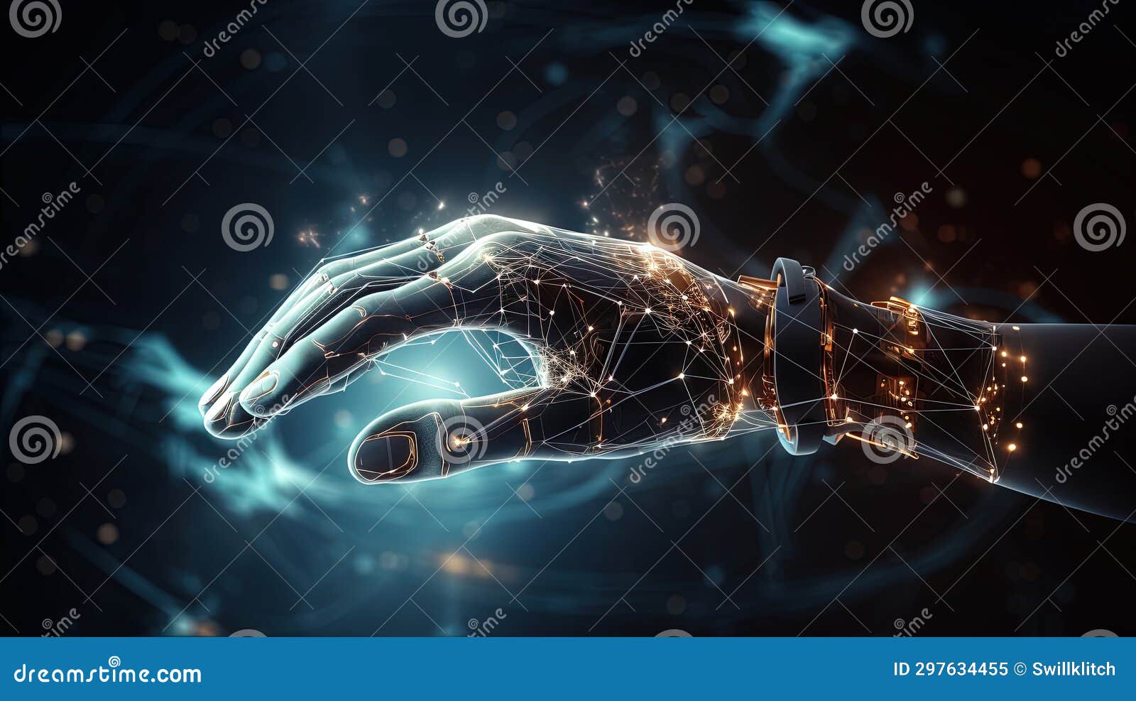 Robot Hand Technology Concept with Shiny Electronic Connections ...