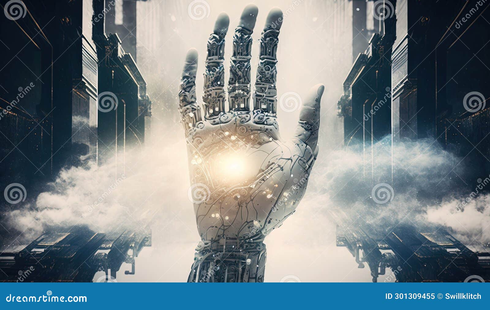 Robot Hand Technology Concept with Shiny Electronic Connections ...