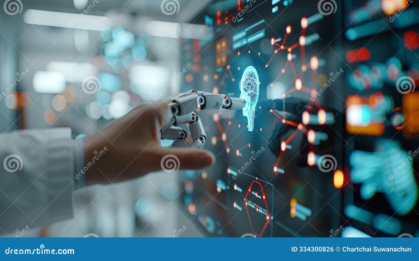 A Robot Hand is Touching a Brain on a Computer Screen by AI Generated ...