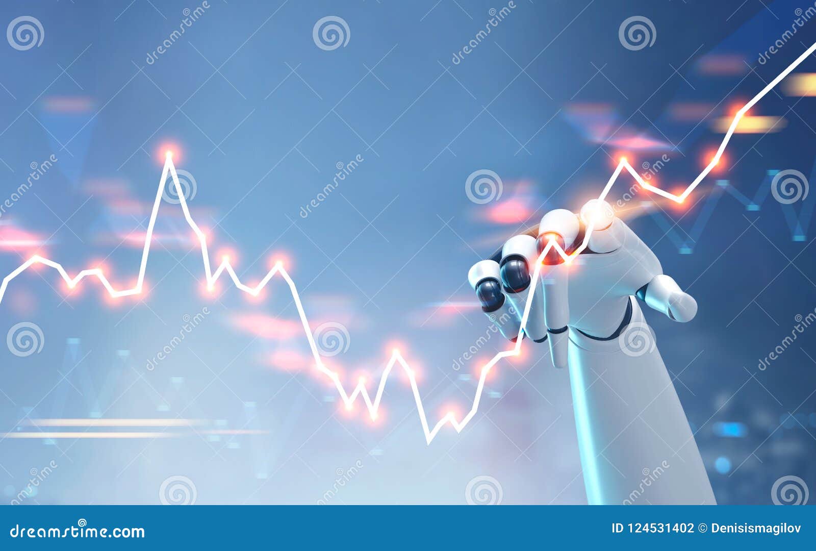 Robot Hand Touching Forex Graph Interface Fintech. 3d Illustration ...