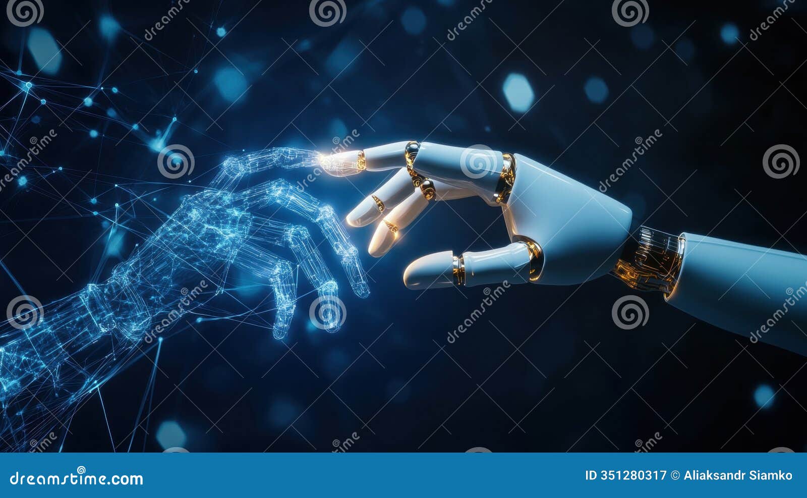 A Robot Hand Touching a Human Hand Stock Illustration - Illustration of ...