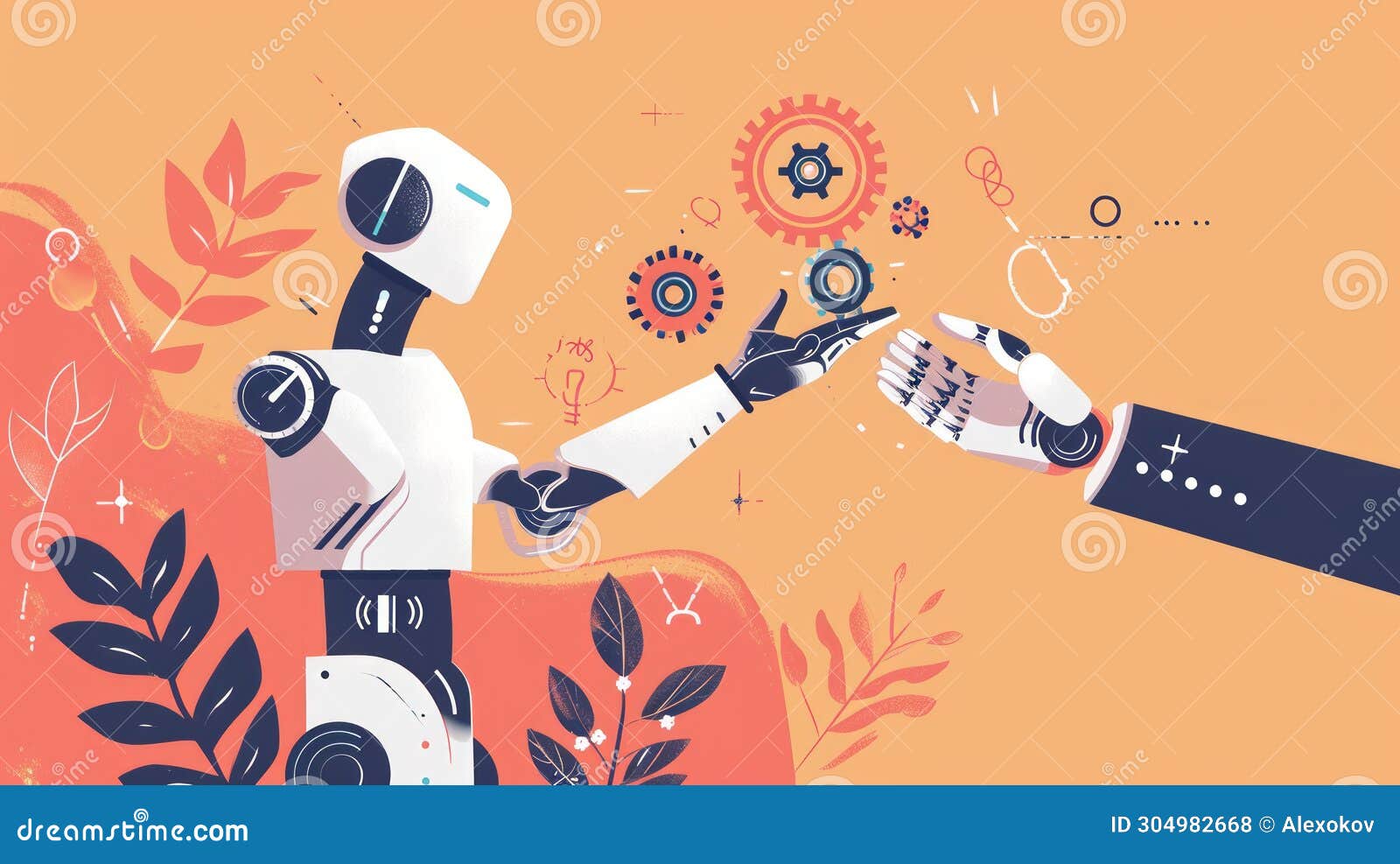 Robot Hand Touching Human Hand. Artificial Intelligence Concept Stock ...