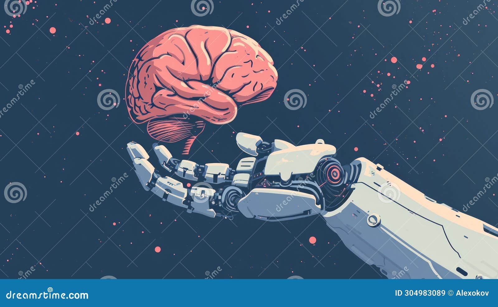 Robot Hand Touching Human Brain. Artificial Intelligence Concept Stock ...