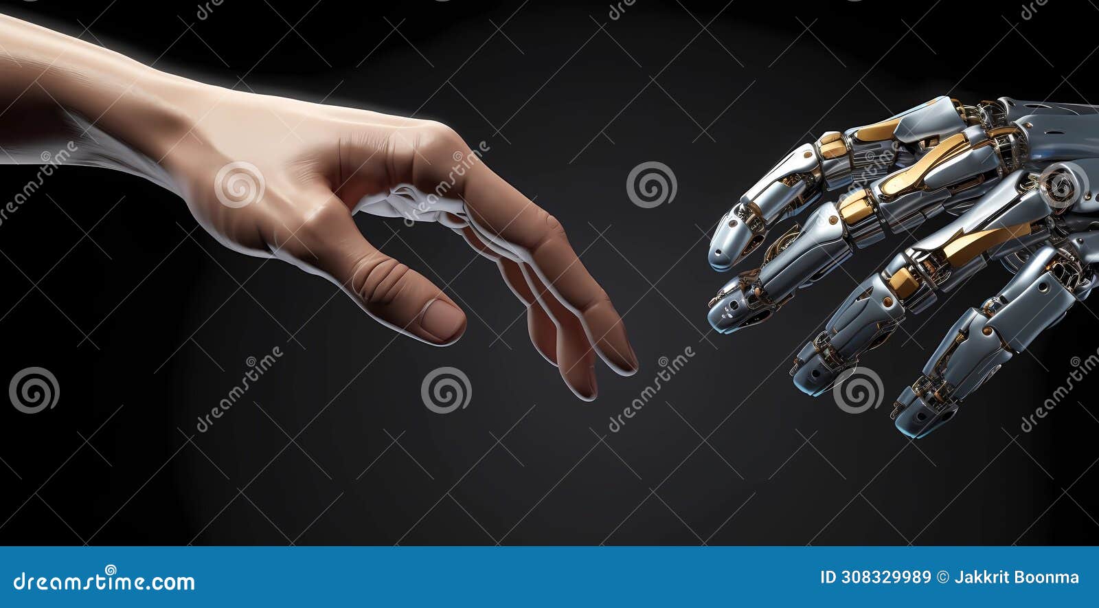Robot Hand Touching Human Hand on Dark Background, Generative AI ...