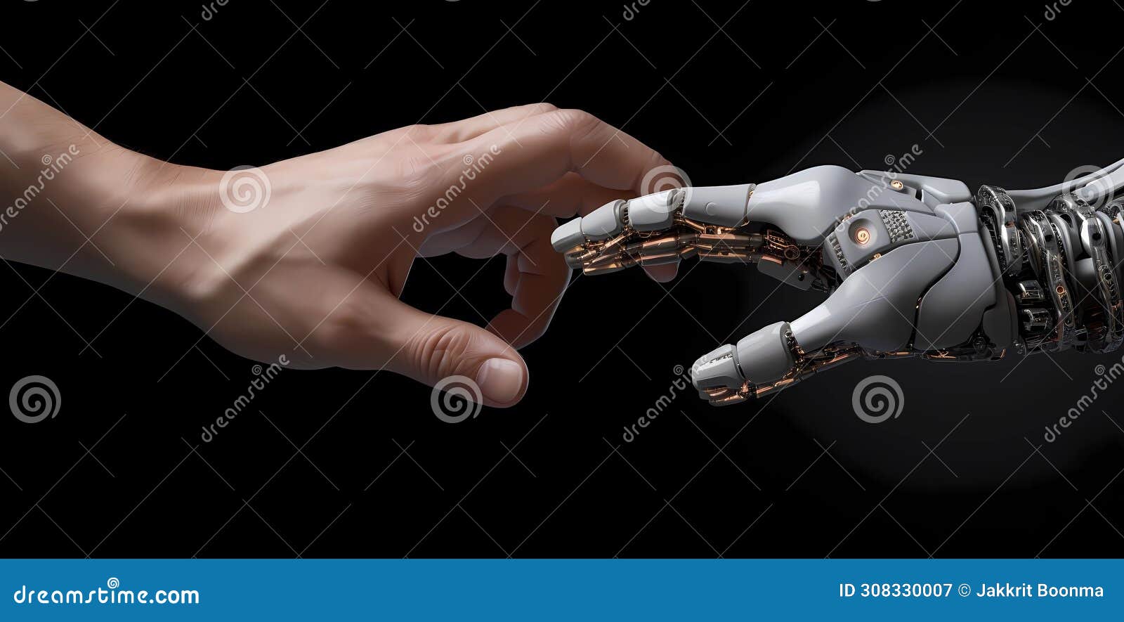 Robot Hand Touching Human Finger on Black Background, Generative AI ...