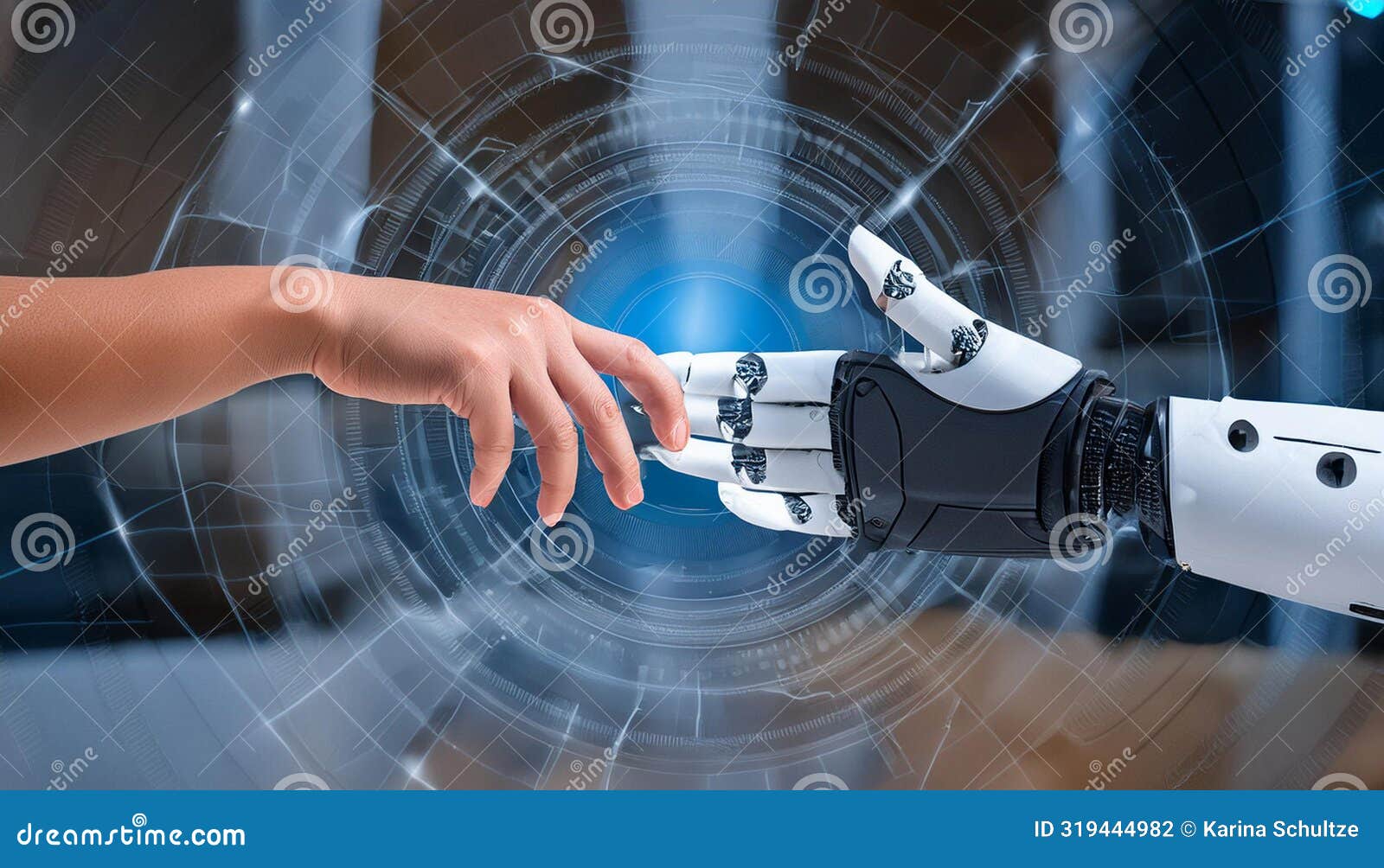 A Robot Hand is Touching a Human Hand Stock Illustration - Illustration ...