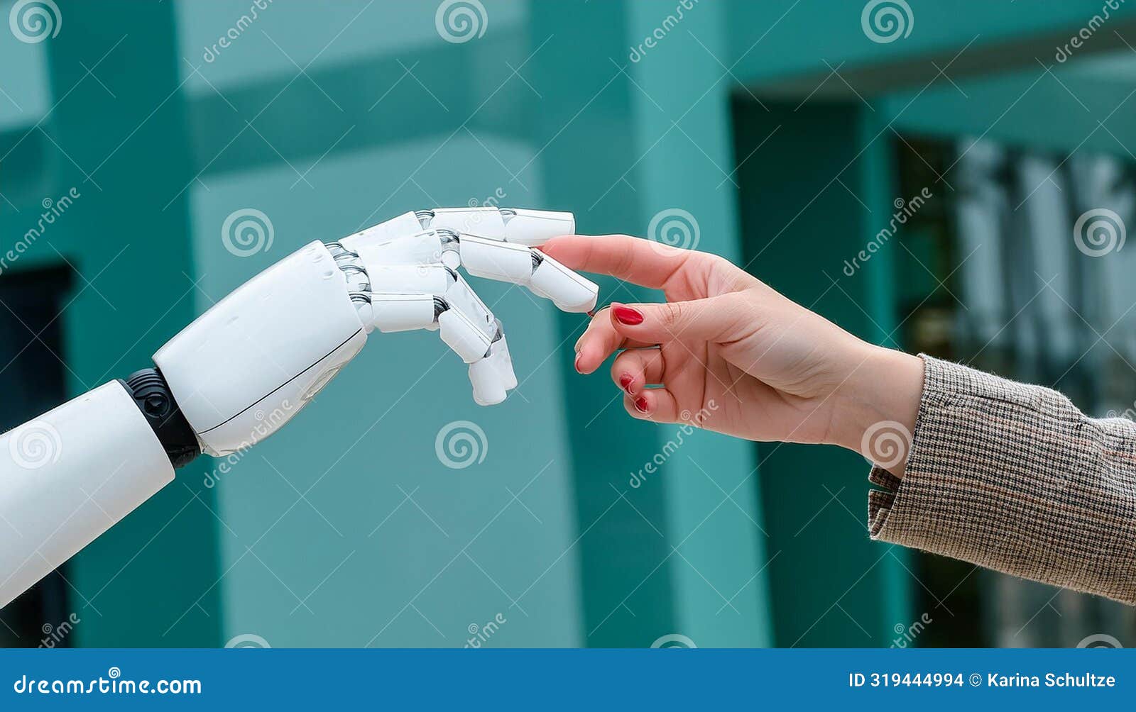 A Robot Hand is Touching a Human Hand Stock Illustration - Illustration ...