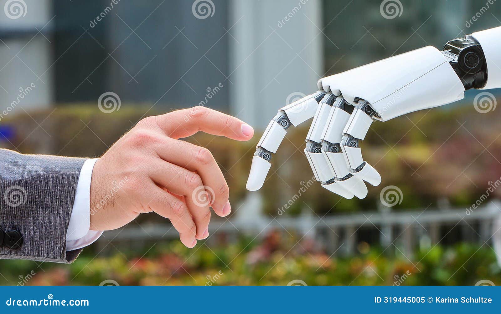 A Robot Hand is Touching a Human Hand Stock Illustration - Illustration ...