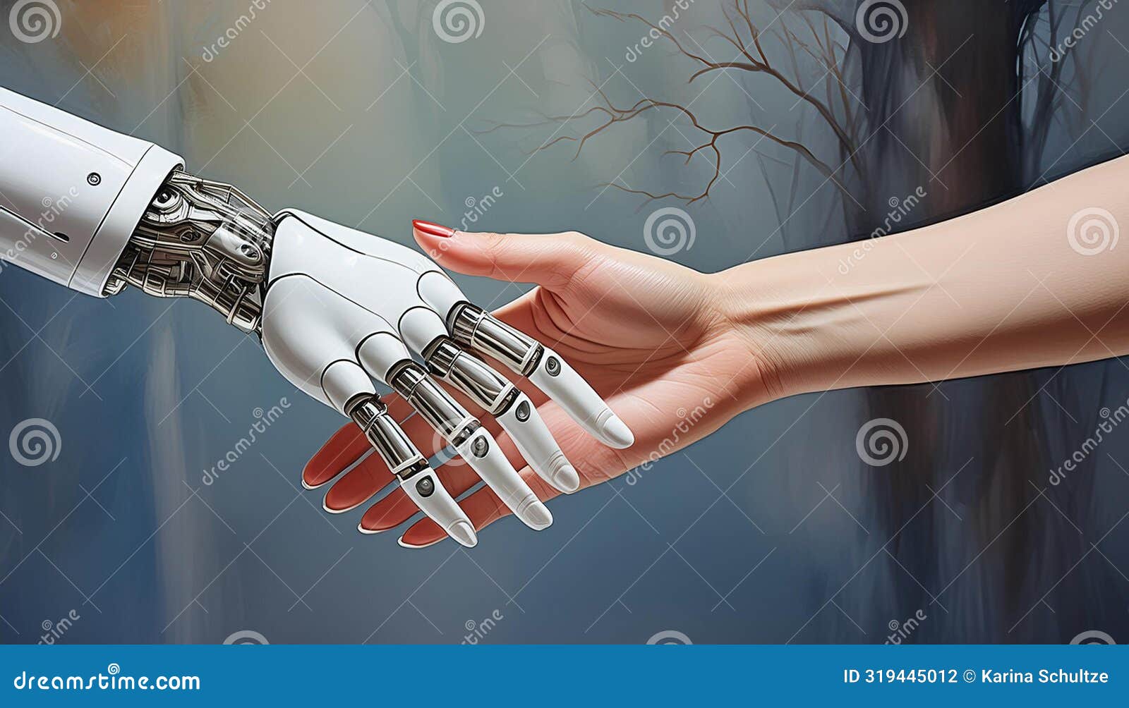 A Robot Hand is Touching a Human Hand Stock Illustration - Illustration ...