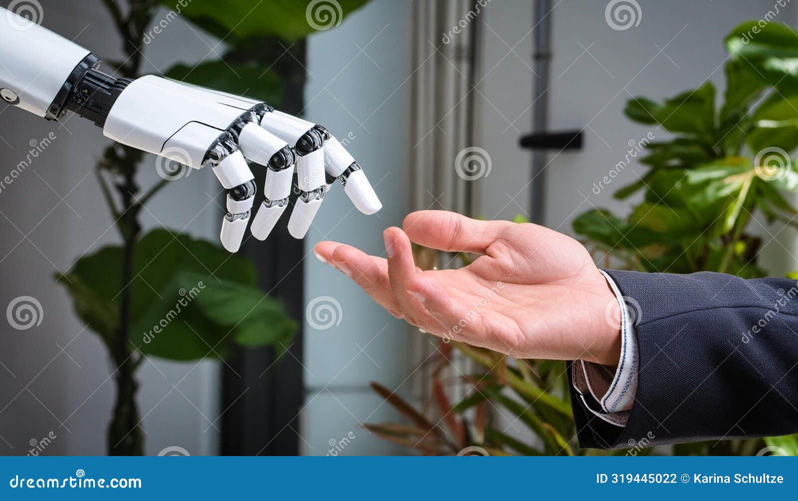 A Robot Hand is Touching a Human Hand Stock Illustration - Illustration ...